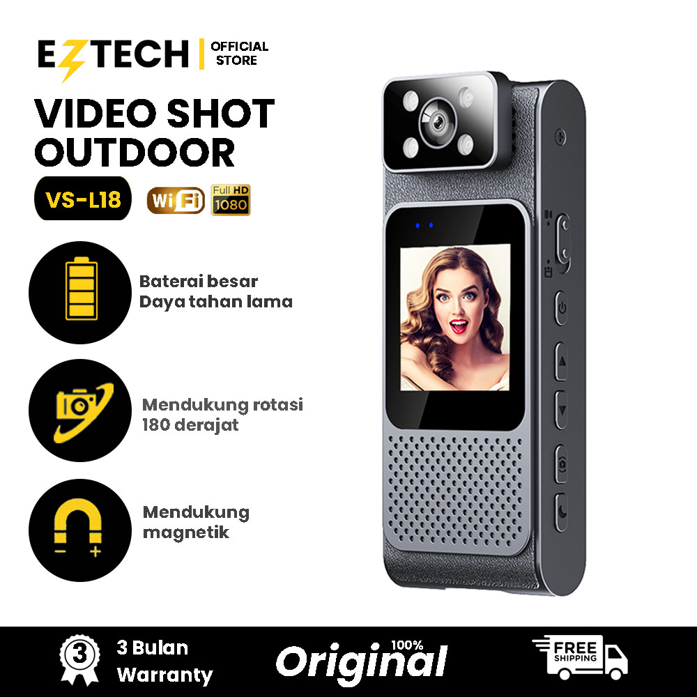 Jual EZTECH Body Cam Mini Camera Full HD 1080P Rotating Lens L18 WIFI ...
