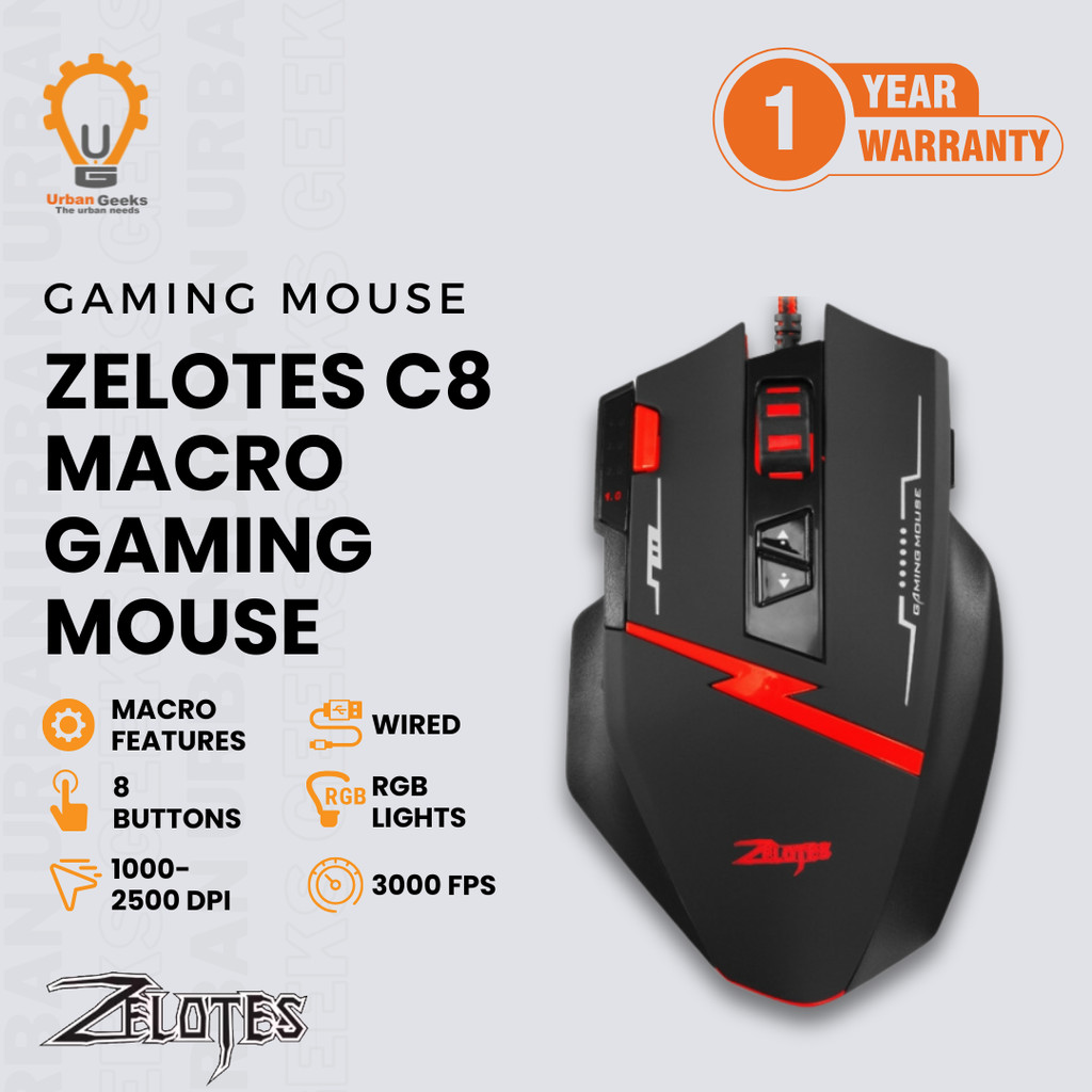 Jual Zelotes C8 Wired Macro Gaming Mouse 8-buttons Programming With 3 ...