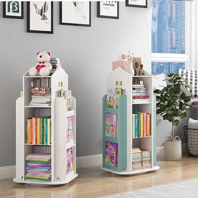 Jual Children's Bookshelf 360° Rotating Cartoon Books Rack Floor Simple ...