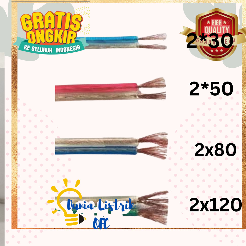 Jual Kabel audio Transparan 2x30 2x50 2x80 2x120 meteran Kabel ...