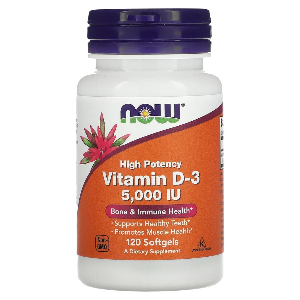 Jual NOW Foods, Vitamin D-3, High Potency, 5,000 IU, 120 Softgels | Shopee Indonesia
