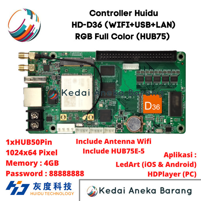 Jual CAT99 Controller Huidu HD-D36 WIFI HD D36 LAN USB Card Videotron ...