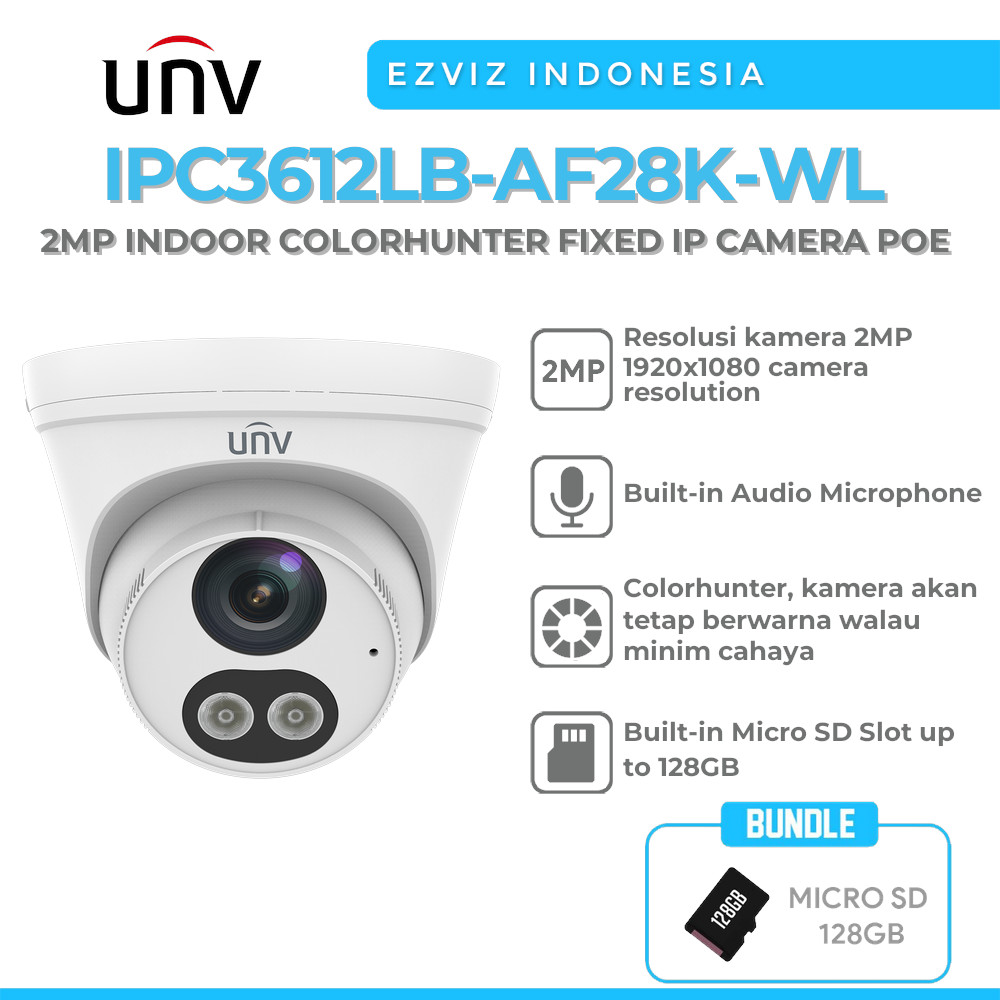 Jual UNV IPC3612LB-AF28K-WL 2MP INDOOR COLORHUNTER FIXED IP CAMERA POE FREE MICRO SD 128GB ...