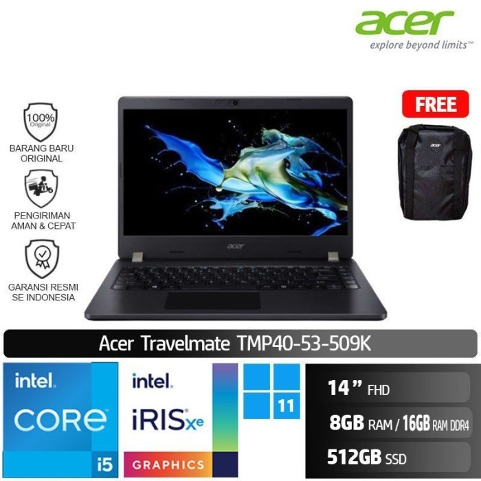 Jual Laptop Acer Travelmate TMP40-53-509K /Core i5-1135G7/8GB/512GB SSD/14″ FHD/Win 11 Ori ...