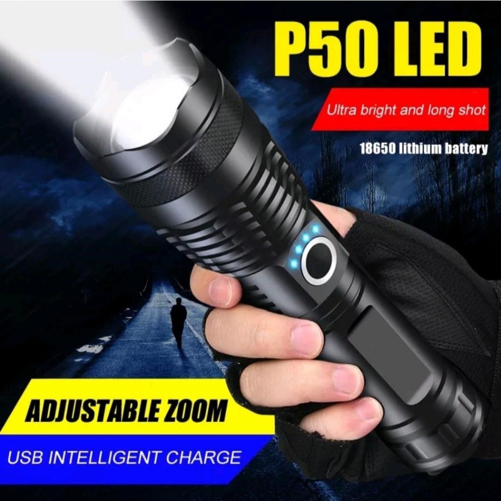 Jual SENTER LED XHP50 ZOOM SUPER TERANG JARAK JAUH - RECHARGEABLE ...