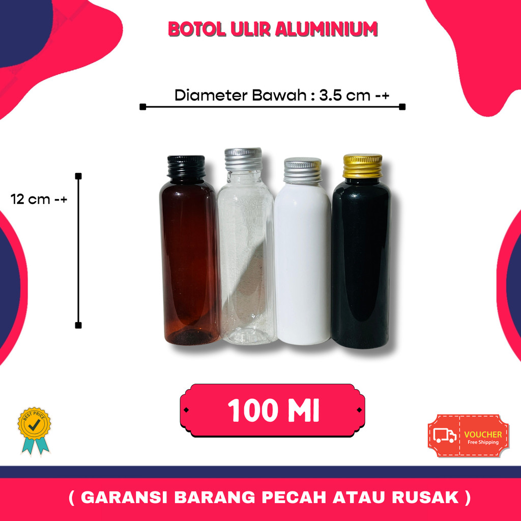Jual Botol 100ml Tutup Ulir Aluminium Gold Silver Hitam N24 | Botol Ulir Aluminium 100 ml Neck ...