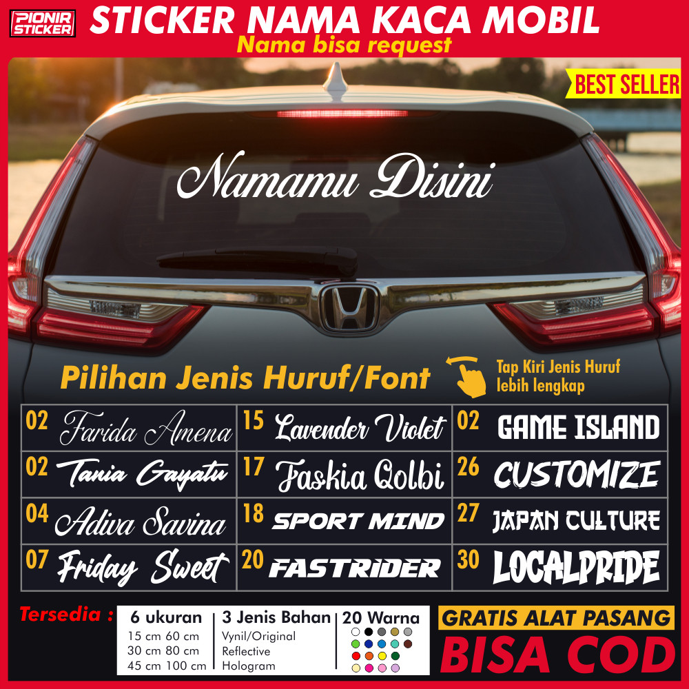 Jual Stiker Nama Custom Kaca Mobil Belakang Dan Depan Cutting Sticker ...