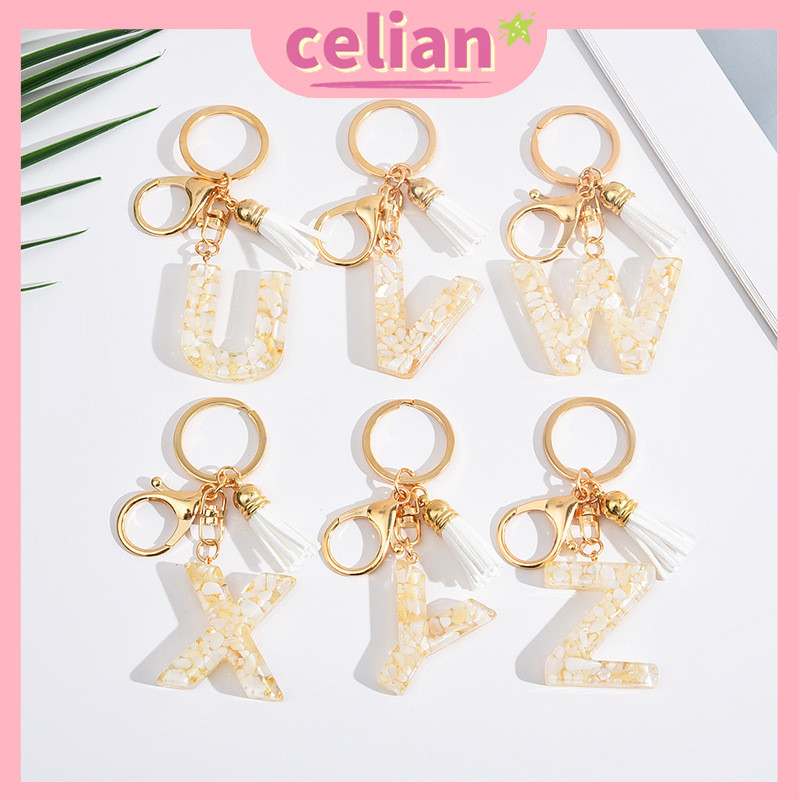 Jual Resin Keychain Initials Alphabet Versi Cangkang Putih| Resin ...
