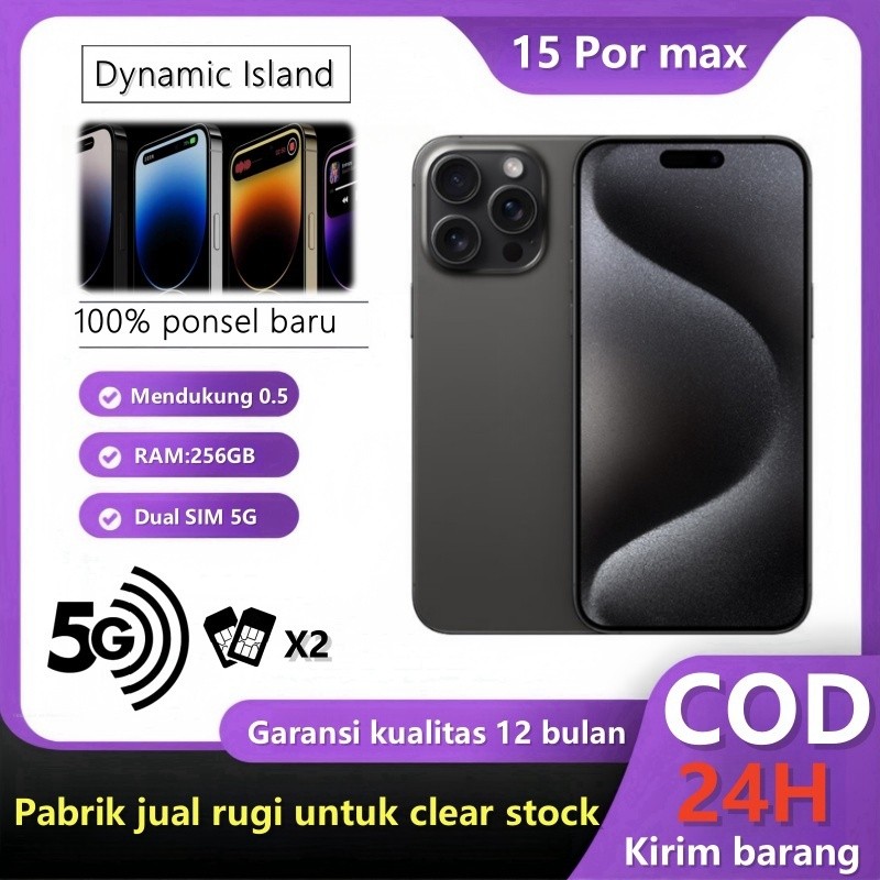 Jual HP i15 Pro max 64GB/128GB/256GB Ponsel baru dengan garansi 1 tahun Layar besar 6.8 inci HD ...