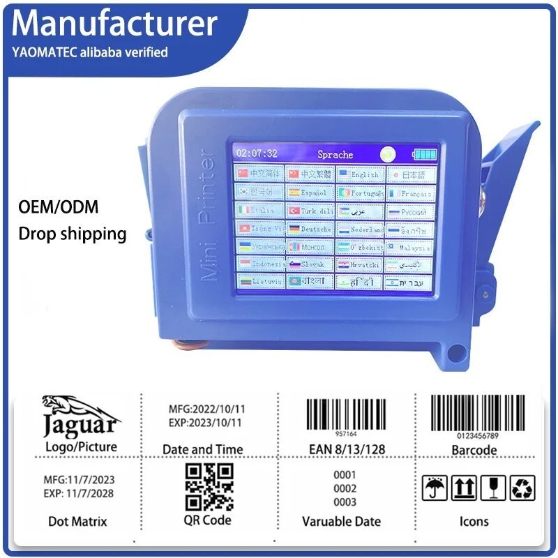 Jual YAOMATEC mini portable printer QR Bar Batch Code Date Logo Expiry Label Portable Handheld ...
