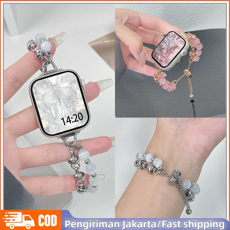 Jual Metal Chain Watch Band S9/8/7/6/5/4/SE iWatch/ Crystal Beaded ...