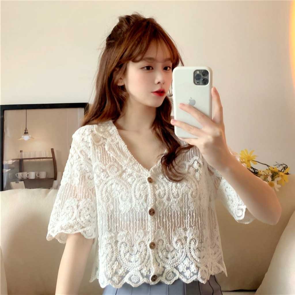 Jual LEONNA MONIKA ADVISOR BROKAT LENGAN PENDEK COSMIC LATTE FASHION ...