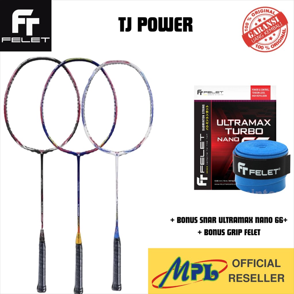Jual RAKET BADMINTON FELET TJ POWER + SENAR ULTRAMAX TURBO NANO 66 ...
