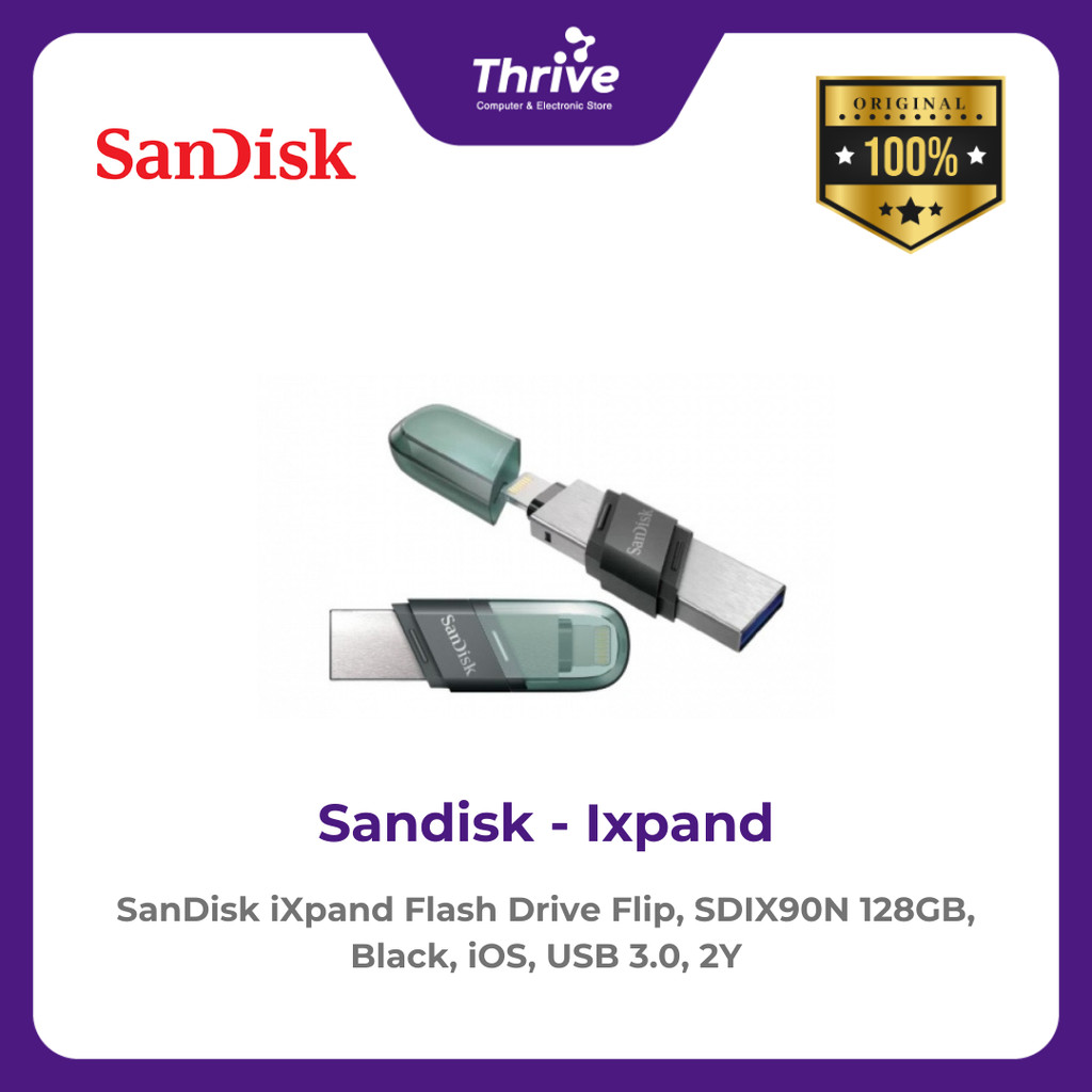 Jual SanDisk iXpand Flash Drive Flip, SDIX90N 128GB, Black, iOS, USB 3. ...