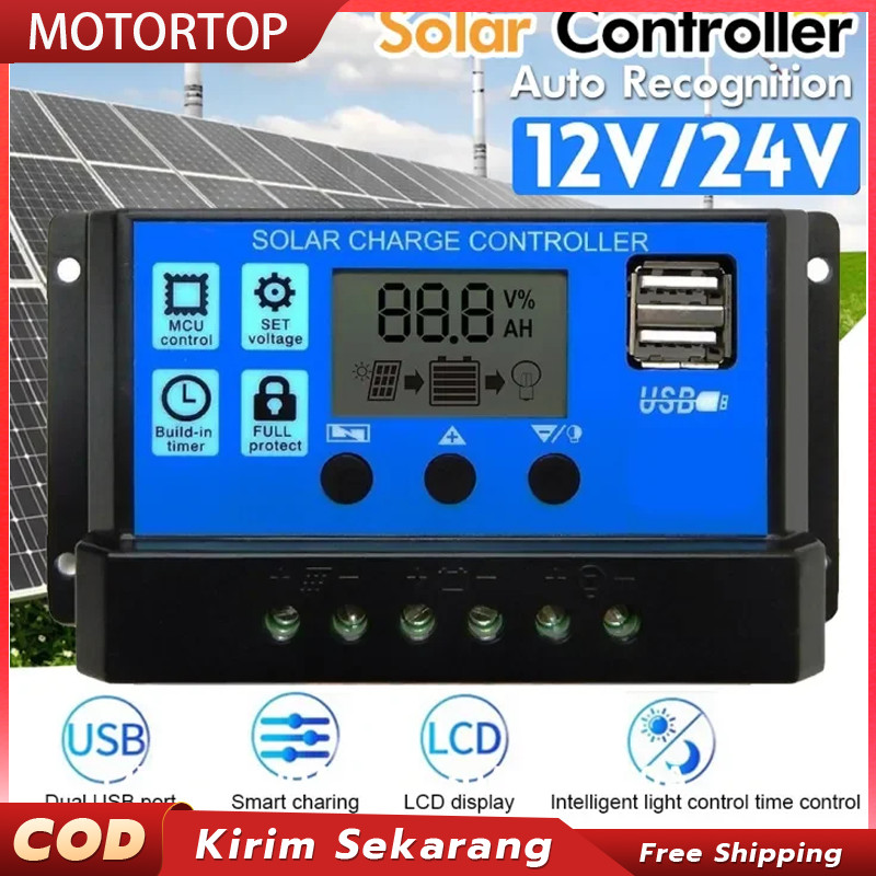 Jual 【Kirim Sekarang】Solar Charge Controller LCD LED Display Solar PWM 12V/24V 50A 60A 100A USB ...