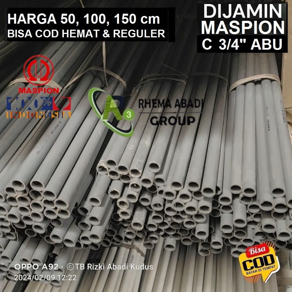 Jual Pralon Pvc Pipa Air MASPION C 3/4" inch ABU (26mm) Paralon Harga ...