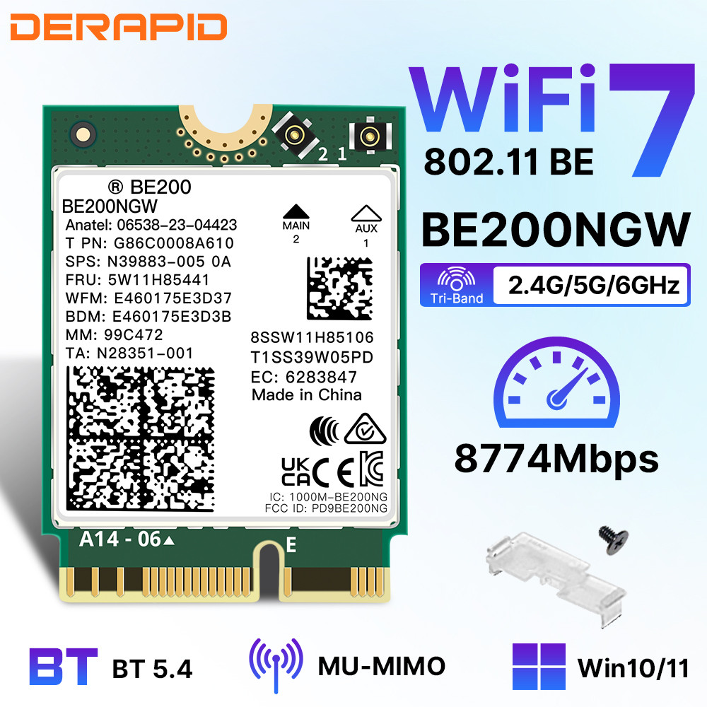 Jual DERAPID WiFi7 BE200NGW Tri-Band NGFF WiFi 7 Adapter Bluetooth 5.4 BE200 M.2 Wireless Dongle ...