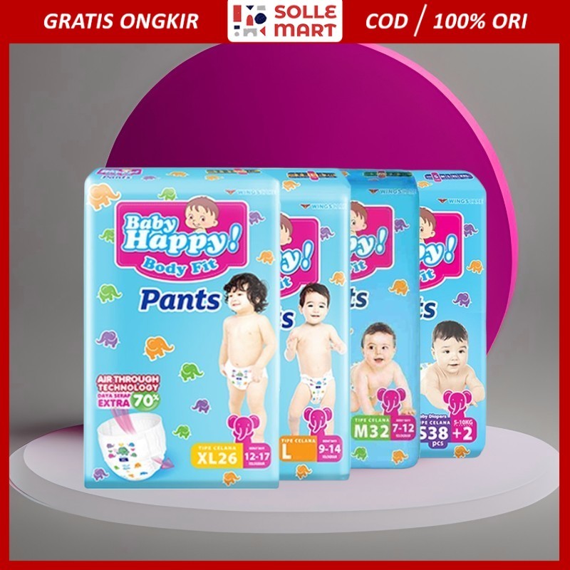 Jual BABY HAPPY POPOK BAYI UKURAN S-XXL BODY FIT PANTS DIAPERS CELANA ...