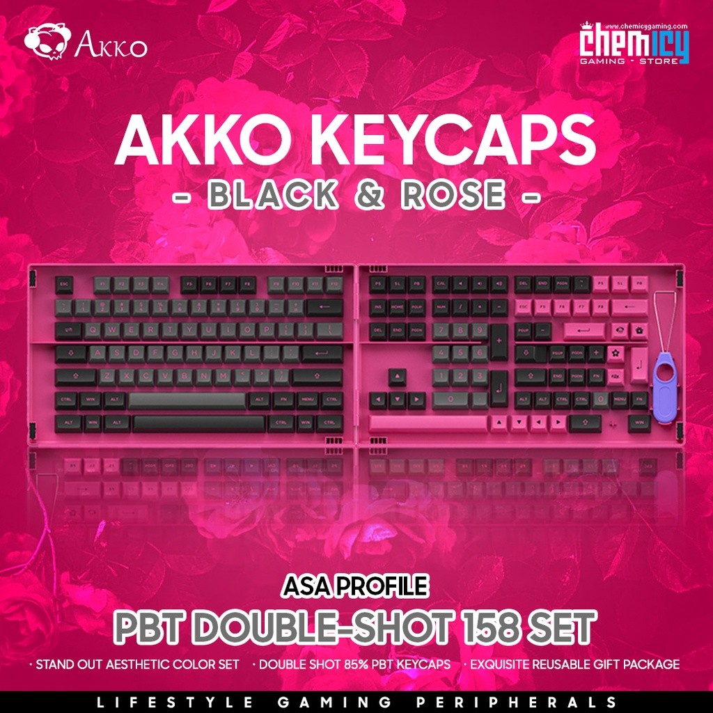 Jual Akko Black & Rose PBT Double-shot Keycaps 197 Set ASA Profile ...