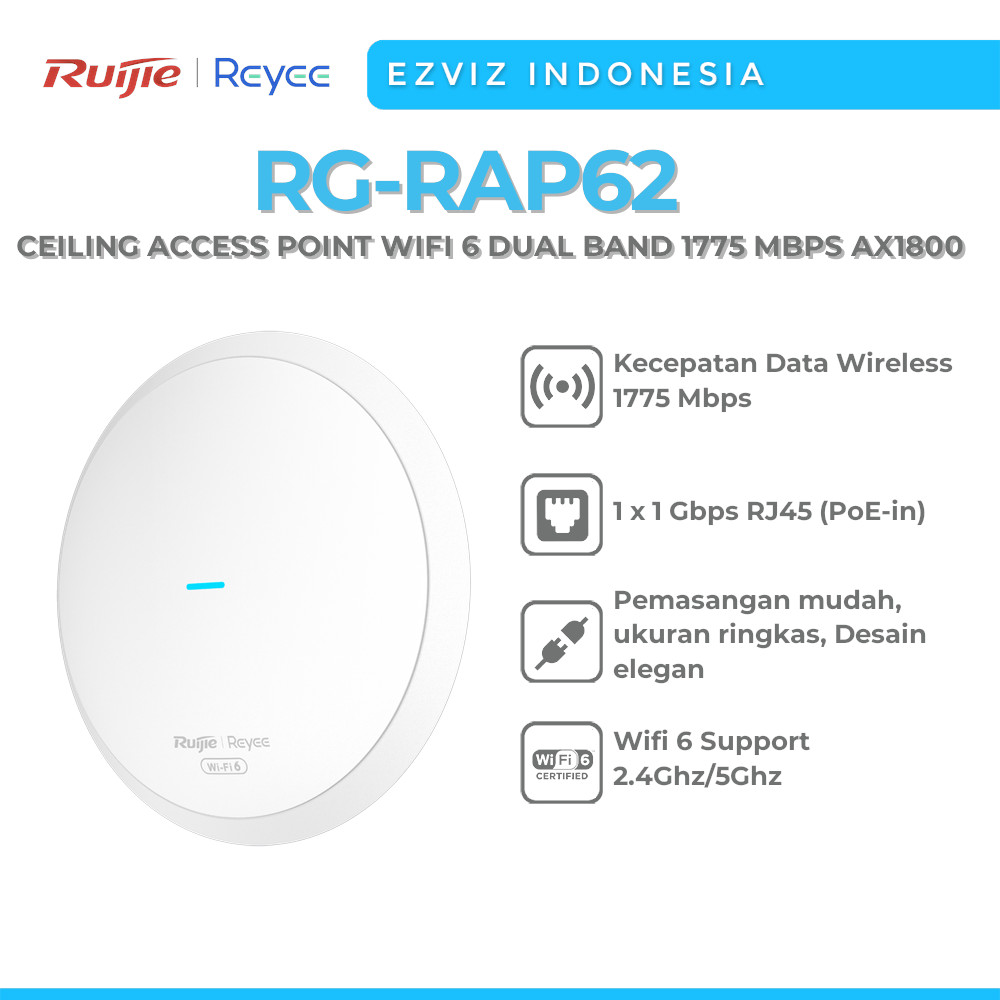 Jual RUIJIE REYEE RG-RAP62 CEILING ACCESS POINT WIFI 6 DUAL BAND 1775 MBPS AX1800 | Shopee Indonesia