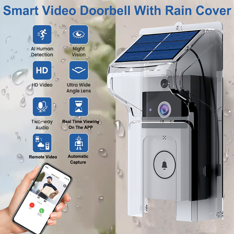 Jual Waterproof Outdoor Wireless Doorbell with Solar Cover Camera WiFi ...
