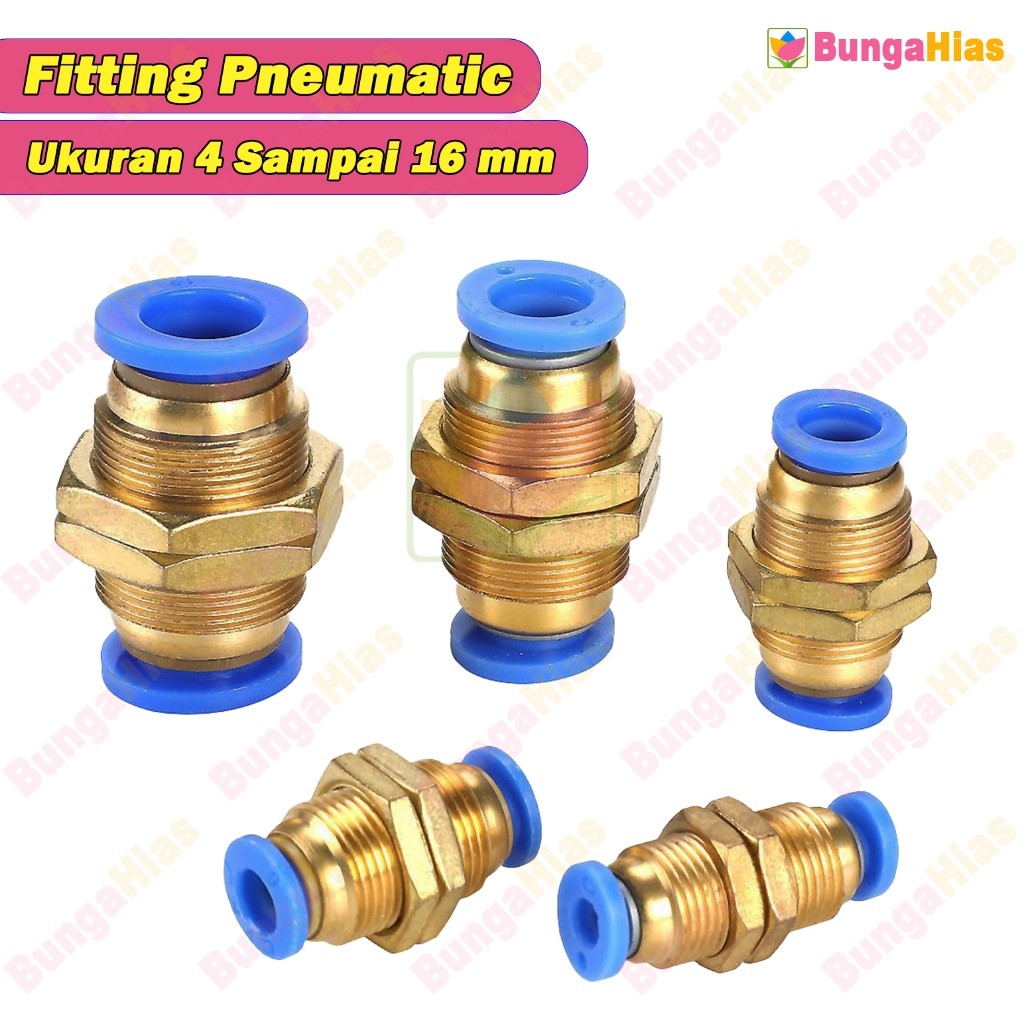 Jual PMM Bulkhead Fitting Pneumatic 4 6 8 10 12 14 16 mm Slip Lock ...