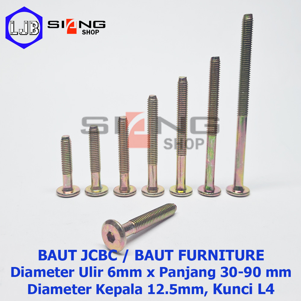 Jual Baut JCBC Kuning M6 Panjang 30 sd 90mm (Baut Furniture) | Shopee Indonesia