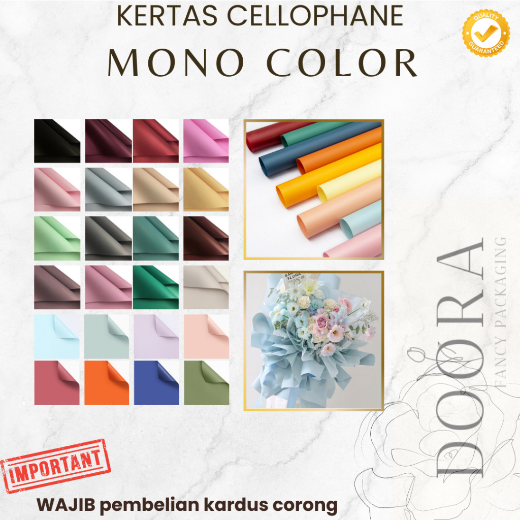 Jual Kertas Cellophane Buket Bunga Mono Color Warna Solid Wrapping ...