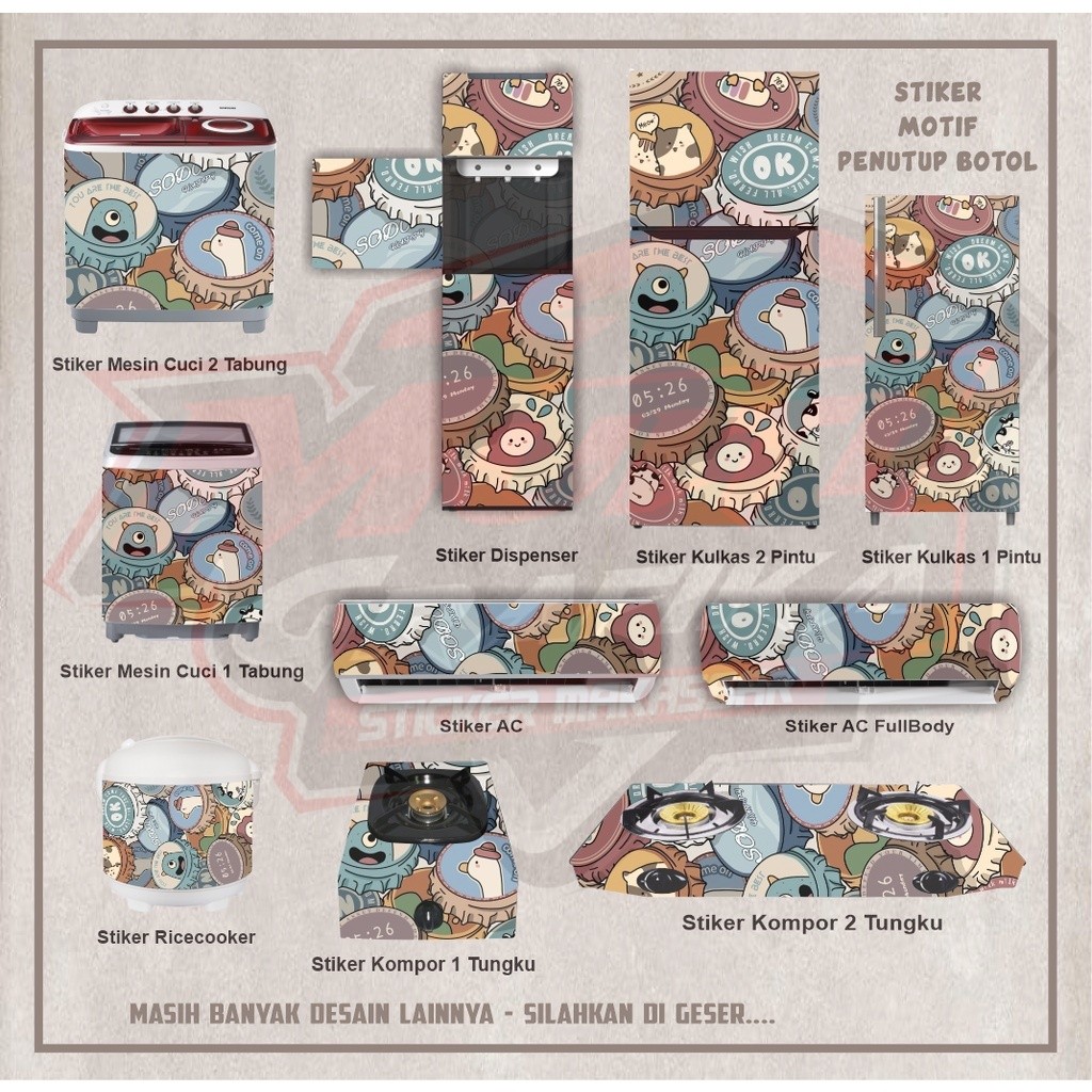 Jual Stiker kulkas kompor mesin cuci 1 2 pintu tabung mata Rice Cooker ...