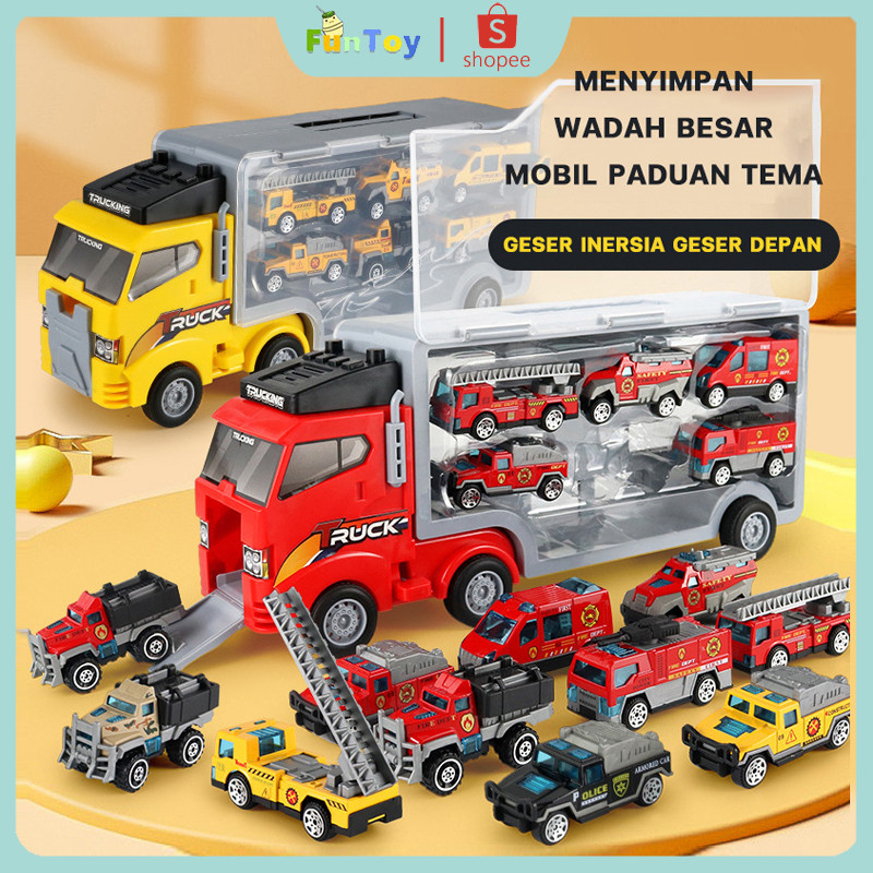 Jual FUNTOY Storage Container Truck Vehicle Alloy Pull Back Car die ...