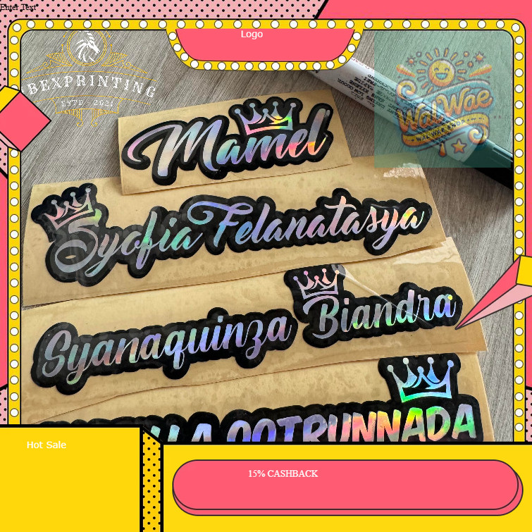 Jual Stiker Custom Nama Tulisan Cutting Hologram Mahkota Request Nama ...