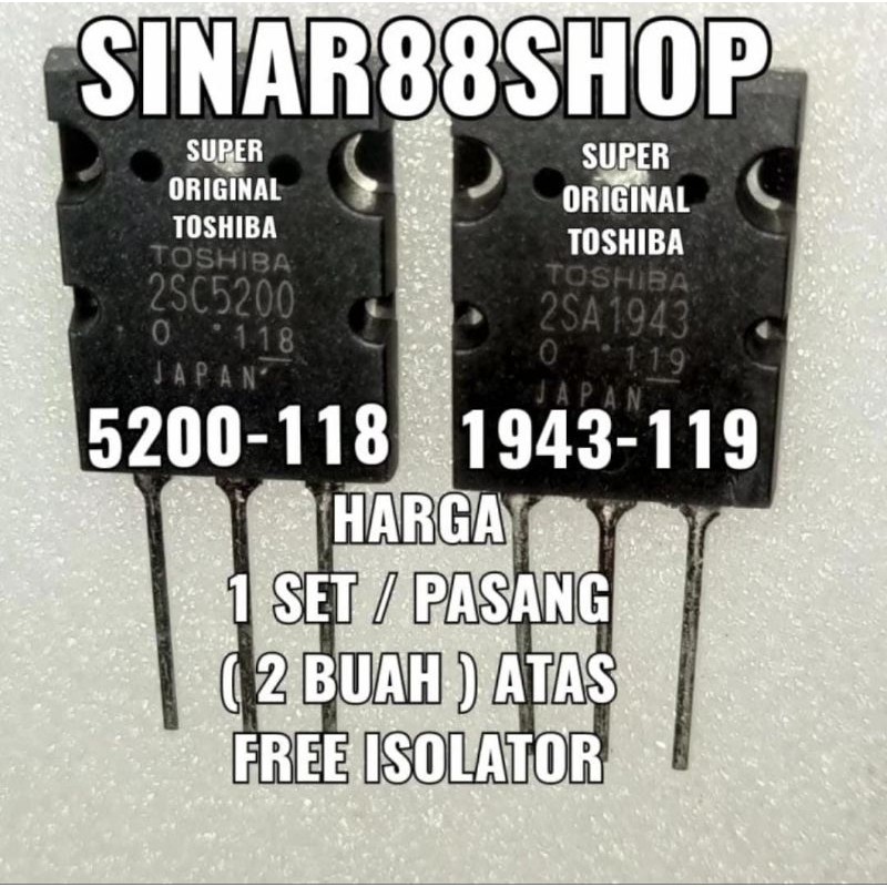 Jual PLUS MIKA 2SA1943 2SC5200 SUPER ORIGINAL TR FINAL TRANSISTOR TOSHIBA 2SC5200 2SA1943 ...