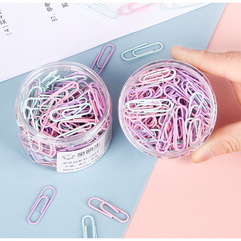 Jual [HARU] 100pcs Pastel Morandi Paper Clips 28mm Paper Clip Box ...