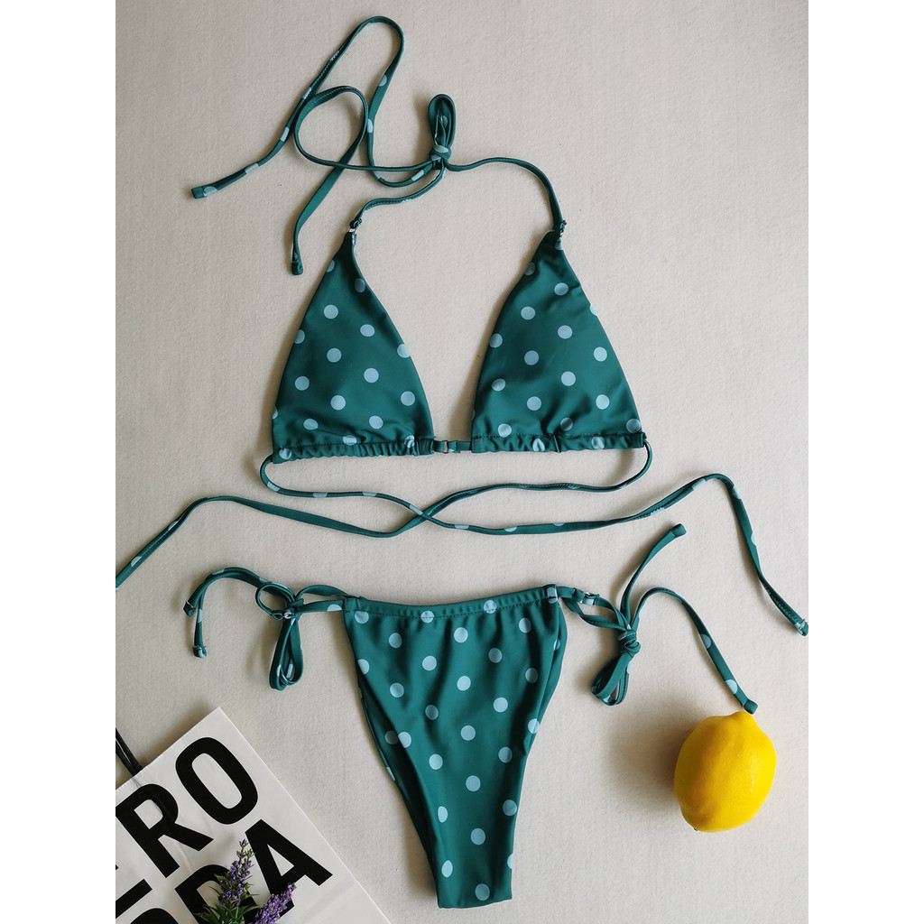 Jual Flower Polka Dots Printed Warp Around Bikini Female Swimsuit Women ...