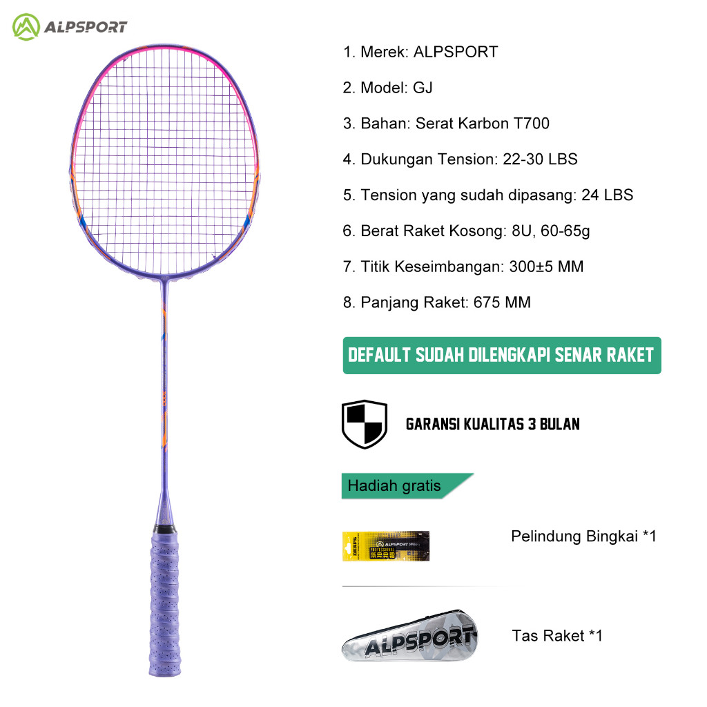 Jual ALPSPORT GJ Max 35LBS 10U 52G Raket Bulutangkis Ungu/Hitam/Merah ...