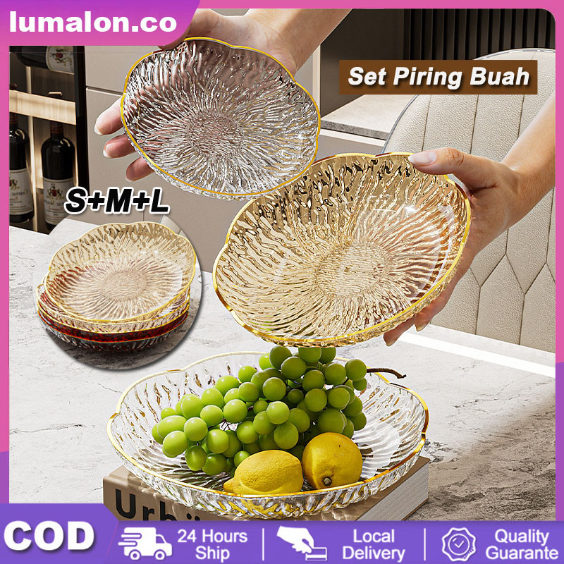 Jual 3Pcs/Set Piring Buah Transparan Yang Dapat Ditumpuk / Piring Buah ...