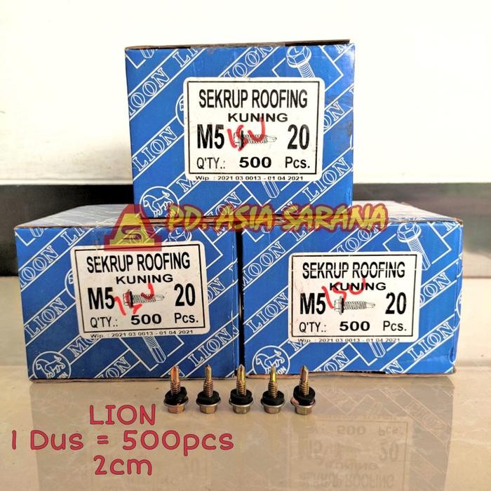 Jual [DUS] Paku Roofing 2cm LION Box Kuning Baut Skrup Holo Atap Sekrup ...