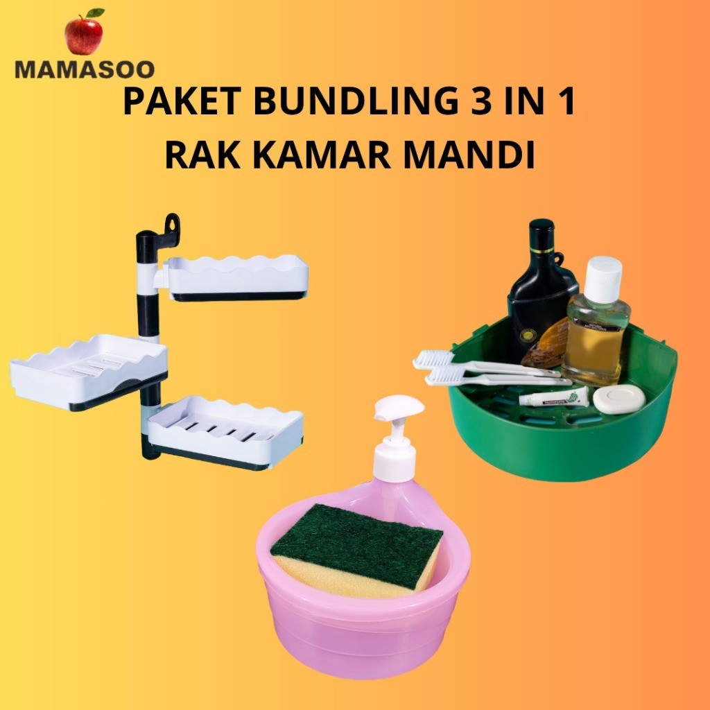 Jual [Paket Bundling] Mamasoo Rak Kamar Mandi Siku + Rak Sabun Putar 3 ...