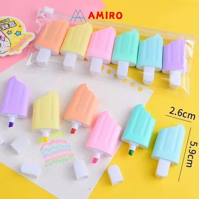 Jual (6 Pcs) Stabilo Set HighLight Motif Es Krim Free Pouch Highliter ...