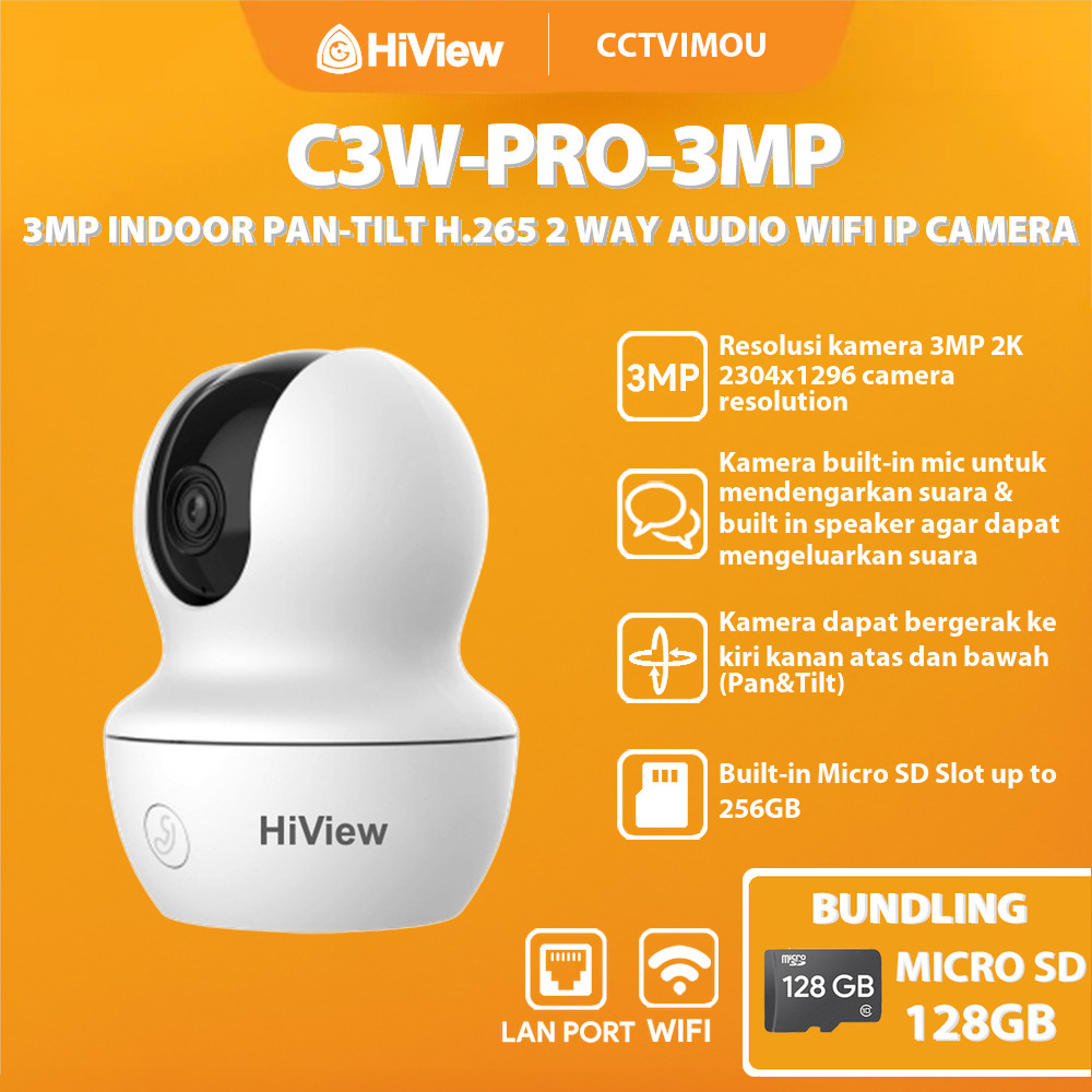 Jual HIVIEW C3W-PRO-3MP 3MP INDOOR PAN-TILT H.265 2 WAY AUDIO WIFI IP CAMERA FREE MICRO SD 128GB ...