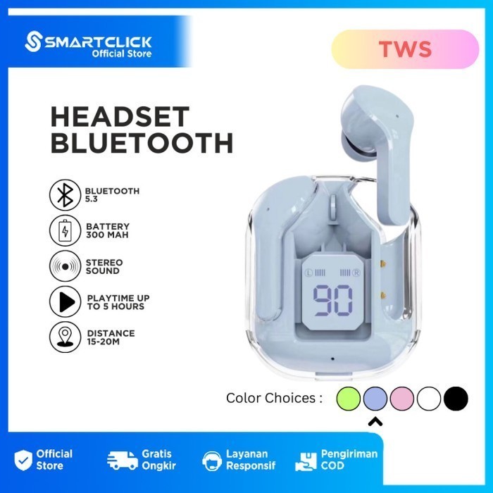Jual Headset Bluetooth TWS LED Display Transparan Hifi Digital Smart Touch | Shopee Indonesia