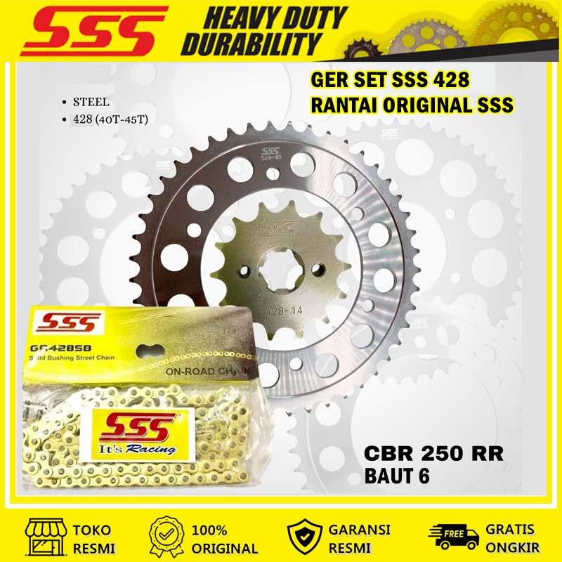 Jual PROMOSI !! GEAR SET SSS 428 CB CBR NEW BAUT 6 RANTAI GOLD ORIGINAL ...