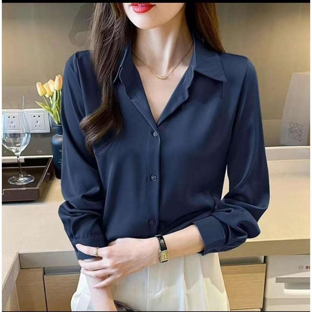 Jual W443 Kemeja Formal Satin Premium Lengan Panjang Polos Halus (Lembut) Import (M/ L/ XL/ 2XL ...