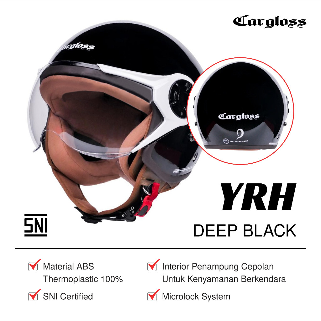 Jual Cargloss YRH Hijab Retro Helm Half Face - Deep Black | Shopee ...