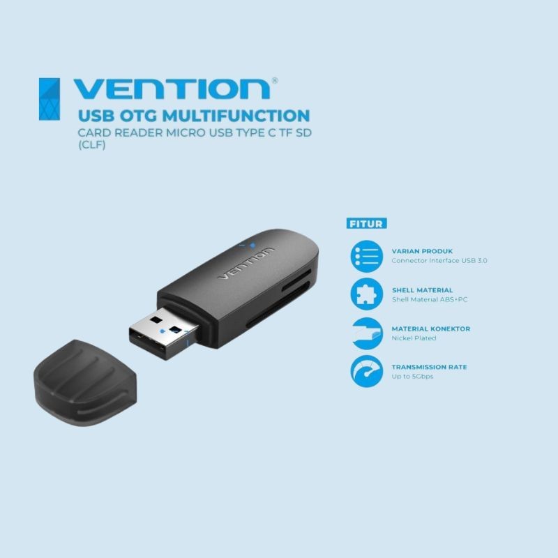 Jual VENTION Card Reader 2 in 1 USB 3.0 A (SD+TF) Black Single Drive ...