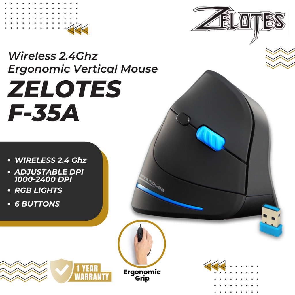 Jual Zelotes F35A Wireless Ergonomic Vertical Gaming Mouse 2400 DPI 6 ...