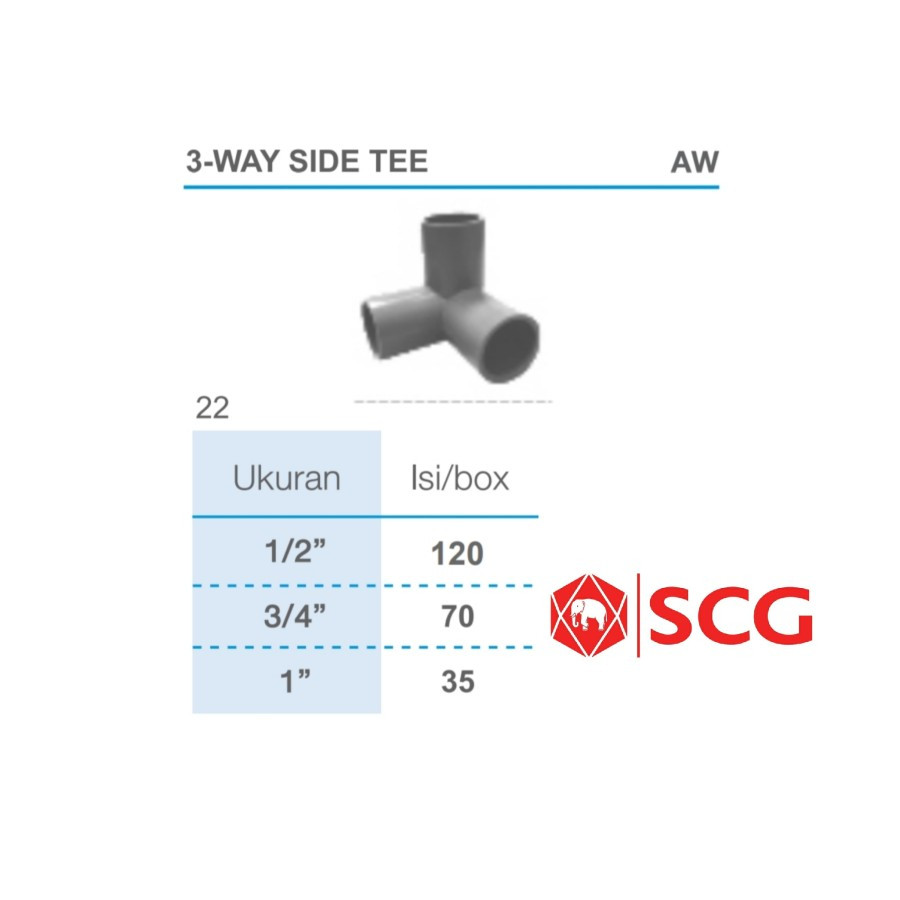 Jual Tee 3 Way Side 90 Derajat 1/2" AW PVC SCG | Shopee Indonesia