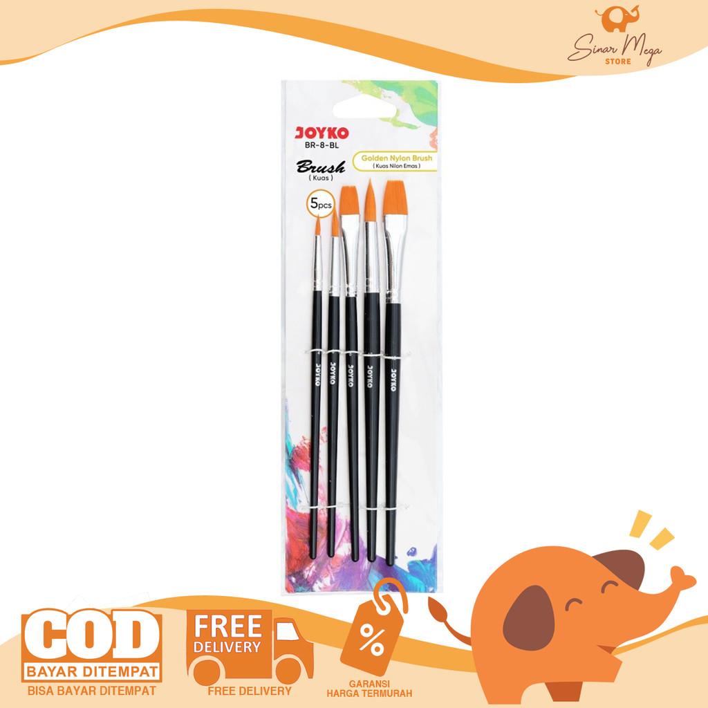 Jual Joyko Brush BR-8-BL / Kuas Lukis Nylon Set Isi 5 Kuas Cat Air ...