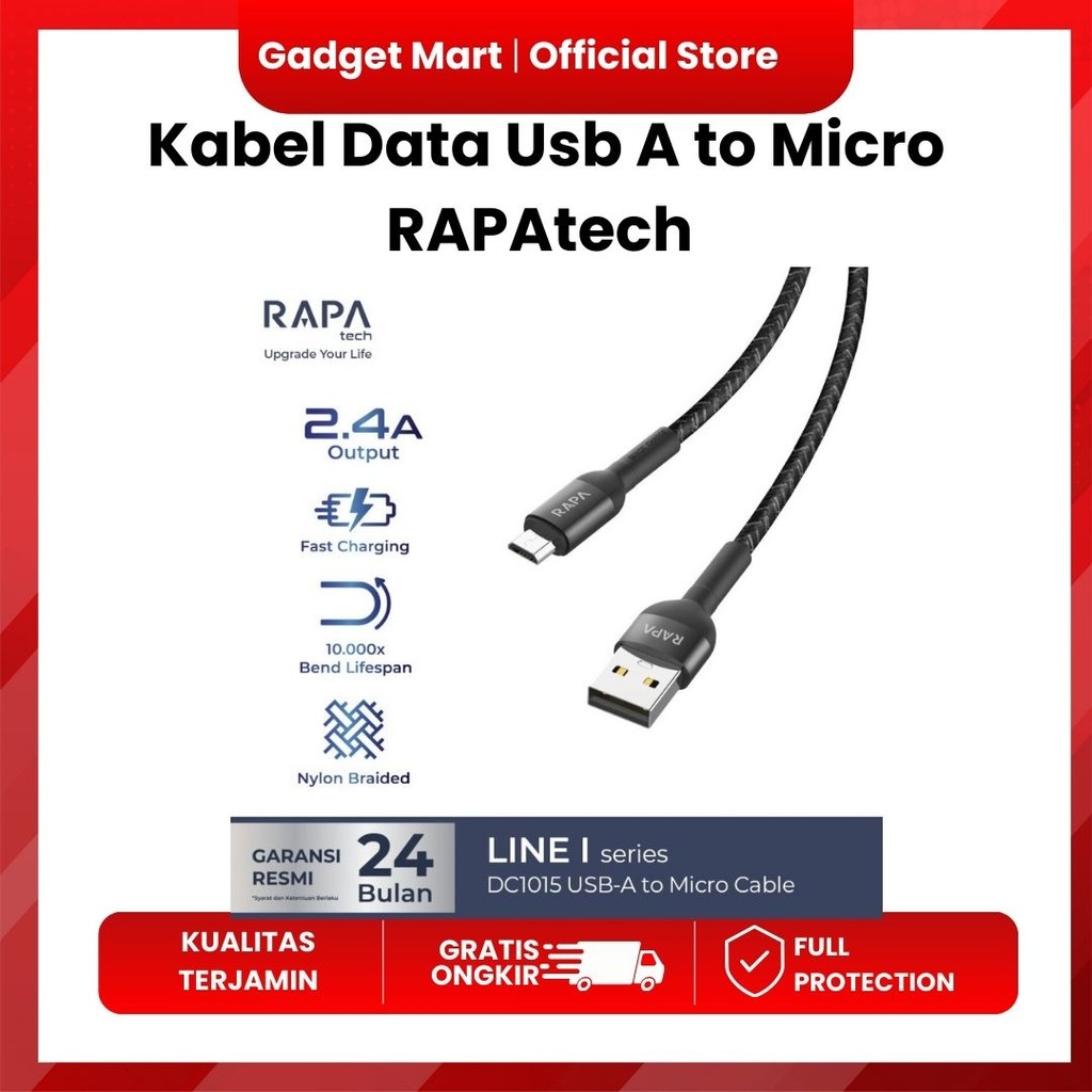 Jual Kabel Data Usb A to Micro RAPAtech LINE I 2.4A Fast Charge DC1015 ...