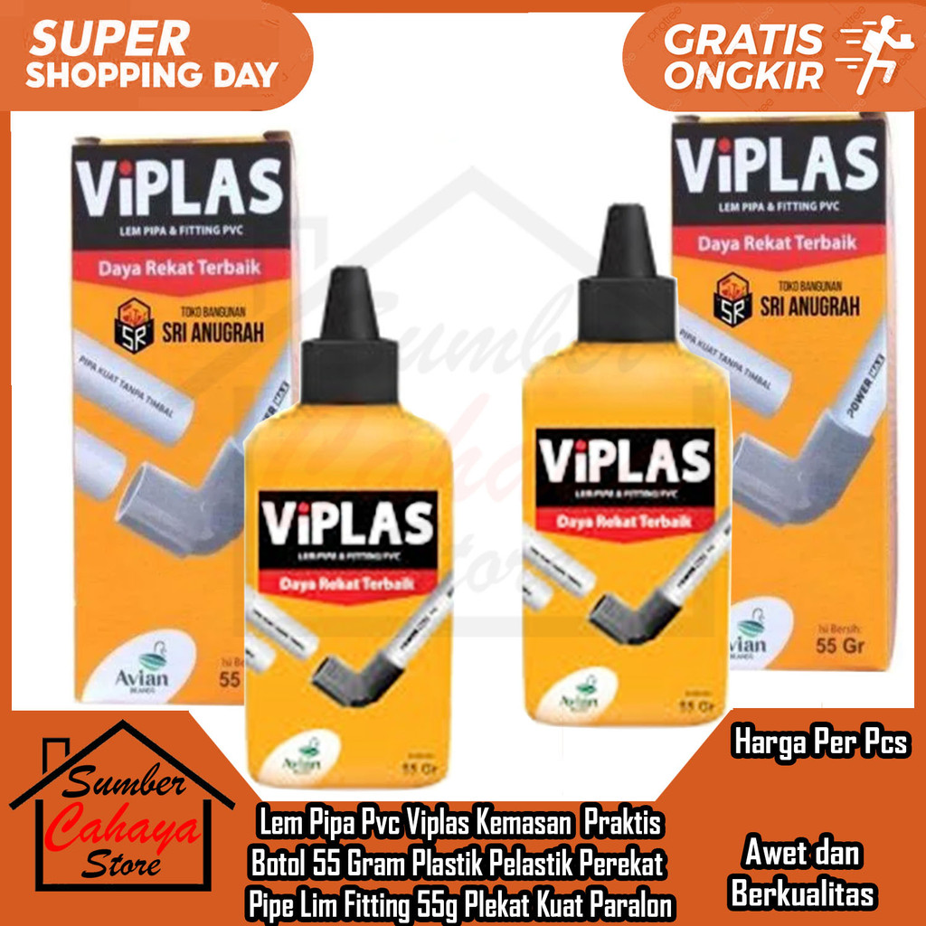 Jual Lem Pipa Pvc Viplas 55gr Botol 55 Gram Lim Pipe Plastik Fitting ...